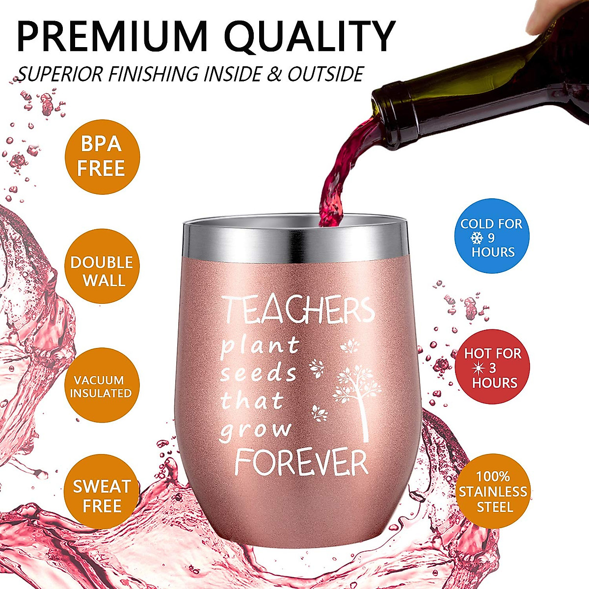 Boao 2 Pack Teacher Appreciation Gifts for Women, Novelty Birthday Thank You Gift Graduation Gift for Teachers, Teachers Plant Seeds That Grow Forever, Insulate Tumbler 12 oz (Rose Gold)