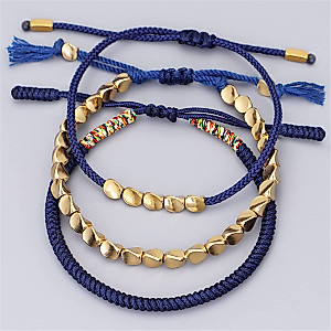 Nanafast Tibetan Copper Beads Bracelet Adjustable Handmade Braided Copper Bracelet Set for Women Men Lucky Tibetan Bracelet Gifts blue