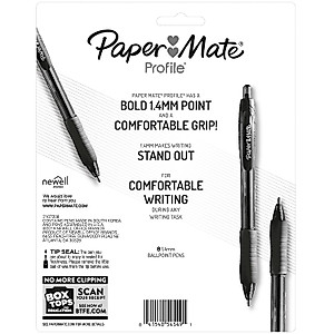 Paper Mate 1960662 Profile Ballpoint Retractable Pen, Assorted Ink, Bold, 8/Set