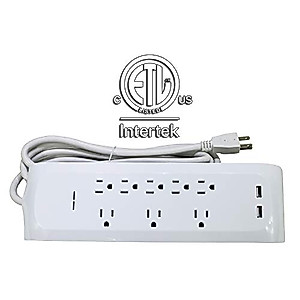MaxWorks 50390 900 Joule 8 Outlet Power Strip with 2 USB Charging Ports, 8 Foot Power Cord 1875W 15A 125V 60HZ SJT 14/3