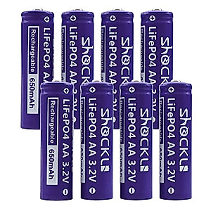 funkawa (8- Pack) Shockli AA 3.2 Volts LiFePo4 650mAh Rechargeable Battery, Lithium Iron Phosphate 3.2V Solar Batteries - Ideal for Solar Garden Light