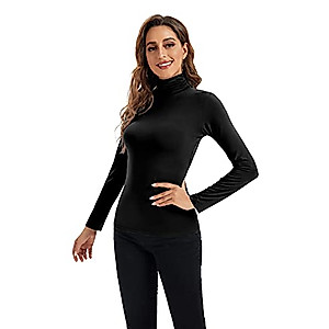Black Turtleneck for Women Long Sleeve Tops for Women Fitted Turtleneck Sweater Scrub Undershirts for Women Medium