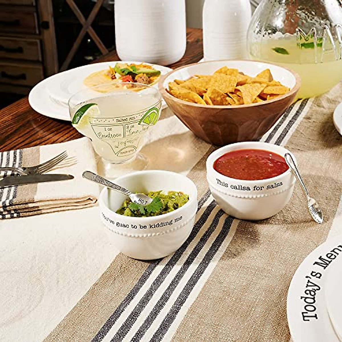 Mud Pie Salsa and Guacamole Serving Set of 2 with Spoons, White