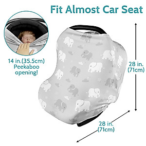 Nursing Cover Breastfeeding, Multi-use Baby Car Seat Covers Boys, Infant Stroller Cover, Stretchy Carseat Canopy, Soft Breathable, Elephant