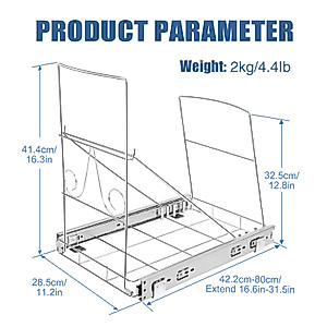 NICVSLEC Adjustable Under-Sink Trash Can, Chrome Steel, 100-Pound Capacity, Pull-Out Slide, Fits 7-11 Gallon Bins