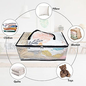 AMJ 3-Pack Clear Clothes Storage Bag with Reinforced Handle, Foldable Heavy-Duty Tote for Space Saving, Vinyl Storage Bag for Comforter, Blanket, Bedding, Duvet, Moving Totes (Clear)