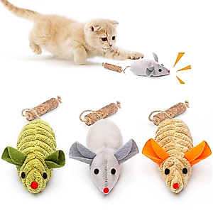 Potaroma Cat Toys 3Pcs Squeak Mice, Interactive Catnip Silvervine Animals Toys for Indoor Kittens, Dental Matatabi Cat Nip Chirping Toy, Cat Chew Exercise Toy for All Breeds and Species