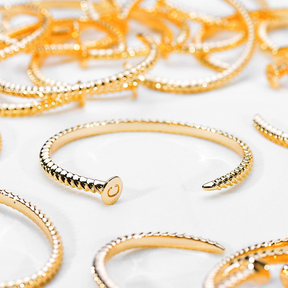 MEVECCO Gold Initial Nail Cuff Bracelets 18K Gold Plated Handmade Cute Cuff Bangle Dainty Letters Bracelets for Women Jewelry Gift(A)