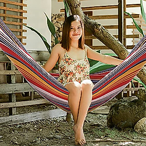 ROOITY Patio Hammock Double Hammocks with Portable Carrying Bag,Soft Woven Fabric, Up to 450 Lbs Hanging for Trees,Garden,Backyard,Porch,Outdoor and Indoor XXX-Large Stripe