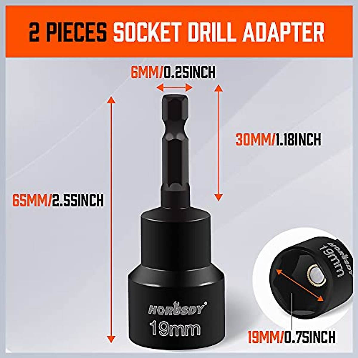 HORUSDY 2-Pieces RV Leveling Scissor Jack Socket Drill Adapter, 1/4 Inch Hex Shank, Fits 3/4 Inch or 19mm Hex Drive Jacks