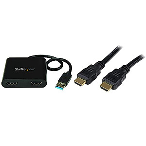 StarTech.com 1x USB 3.0 to Dual HDMI Adapter - 4K 30Hz - Windows (USB32HD2) Bundle with 2X 2m High Speed HDMI Cables – UHD 4k x 2k (HDMM2M)
