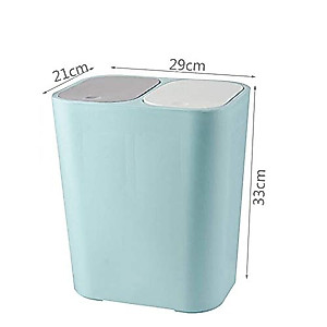 Aouiopkio Zruixia-ljit Trash Can, Trash Can Rectangle Plastic Push-Button Dual Compartment 12 Liter Recycling Waste Bin，Grey/Blue/White Garbage Can (Color : Blue)