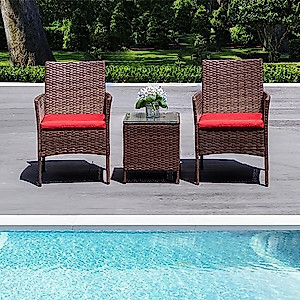 3 Pieces Patio Furniture Sets PE Rattan Wicker Chairs with Table Outdoor Garden Porch Furniture Sets Bistro Set Conversation Sets Garden Furniture for Yard Backyard Lawn Porch Poolside Balcony