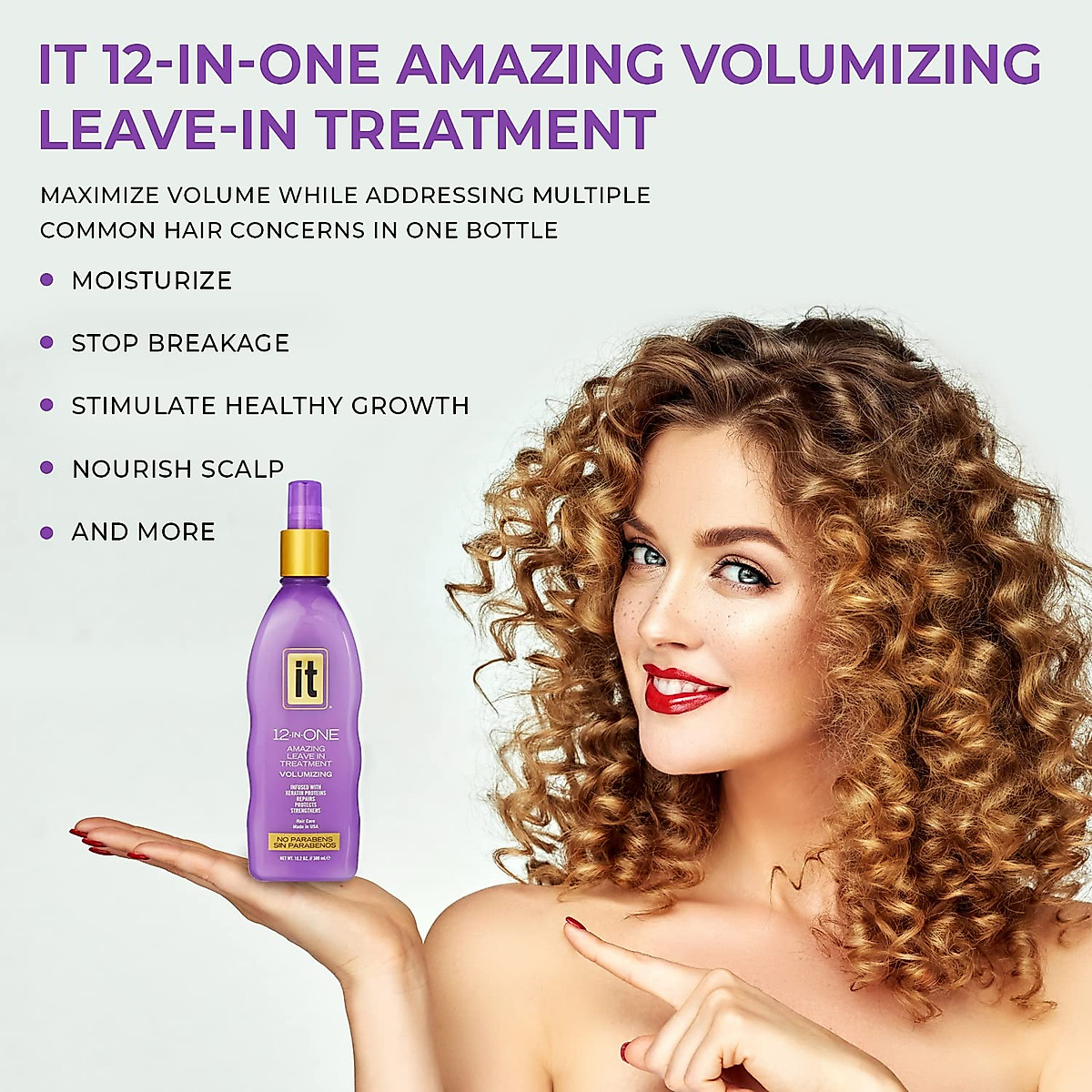 12-in-One Volumizing Amazing Leave-In Hair Treatment - Infused with Keratin, Avocado, and Whole Wheat to Strengthen and Add Volume - Conditioner Spray to Protect Dry and Damaged Hair - IT 12-in-One