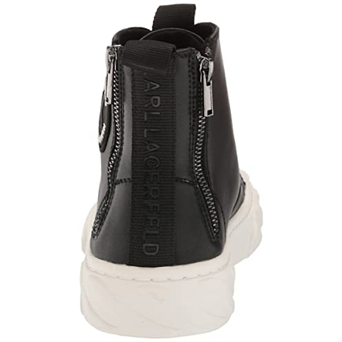 Karl Lagerfeld Paris Men's Recycled Leather Double Back Zip Hi Top Sneaker with Side Logo Patch, Black, 9.5