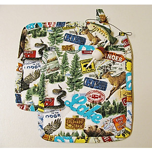 Mountain Adventures Tea Towels (Set of 2) Made in the USA Wildlife Outdoor Theme Cabin RV Print