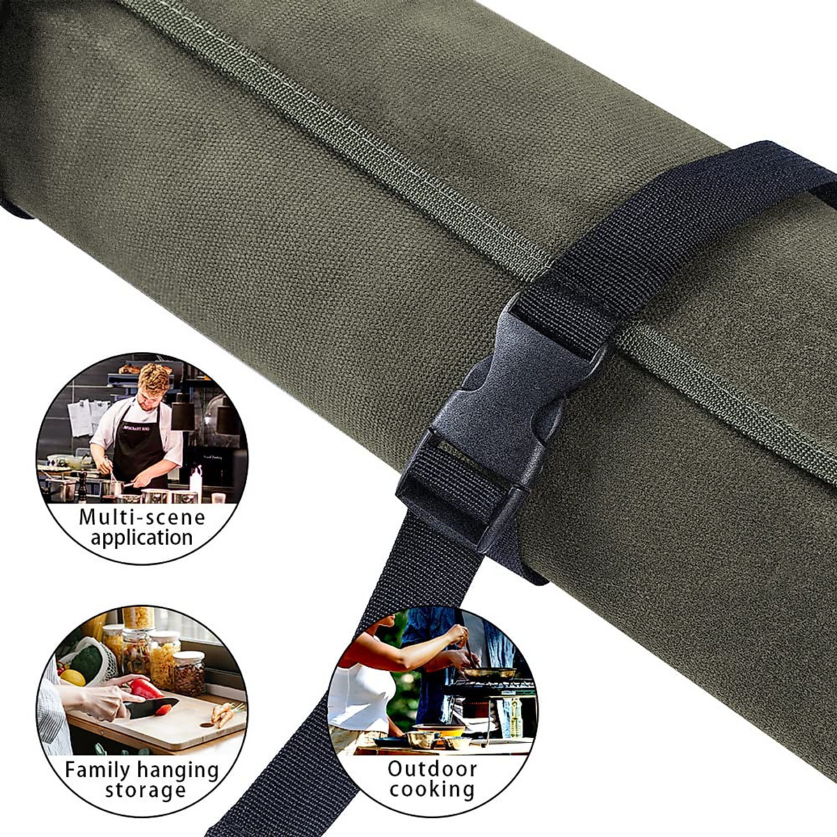 JNMMPEARL Chef’s Knife Roll Bag, Waxed Canvas Knife Cutlery Carrier,Knife Pouch Holders With 10 Slots Plus 1 Zipper Pockets, storage bag for knives，gifts for chefs and cooking beginners， ArmyGreen