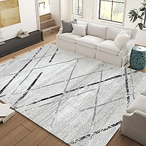 jinchan Area Rug 8x10 Washable Rug Moroccan Rug Black Grey Foldable Thin Rug Modern Geometric Accent Rug Soft Rug Indoor Non Slip Gray Carpet Kitchen Living Room Bedroom Dining Room