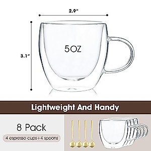 VENVENWEAVS Espresso Cups Set Of 4,Double Wall 5OZ Hand Blown Espresso Shots Glass,Espresso Coffee Mugs In Gift Box,Perfect For Espresso,Latte, Cappuccinos, Tea Bag, Juice