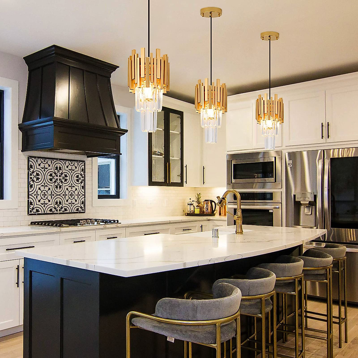 Faibra Gold Crystal Pendant Light 1-Light Mini Modern Luxury Crystal Pendant Light for Dining Room, Bedroom, Kitchen, Living Room