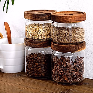 UKYLIN Glass Jar with Wood Lid, Airtight Glass Food Jar Canister, Clear Kitchen Food Storage Containers for Flour, Sugar, Coffee Beans, Candy, Snack, Cookie and More (1000ml 35 FL OZ)