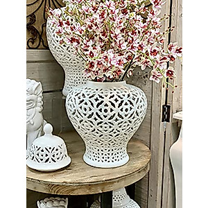 Galt International 19.5” Lattice Ginger Jar with Lid - Home Decor with Intricate Mediterranean Inspired Lattice Work - Living Room and Kitchen Decoration - 19.5” (White)