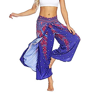 Lu's Chic Women's Boho Yoga Pants Palazzo Slit Pants Wide Leg Dance Indian Loose Bohemian Pants Style3 Small-Medium