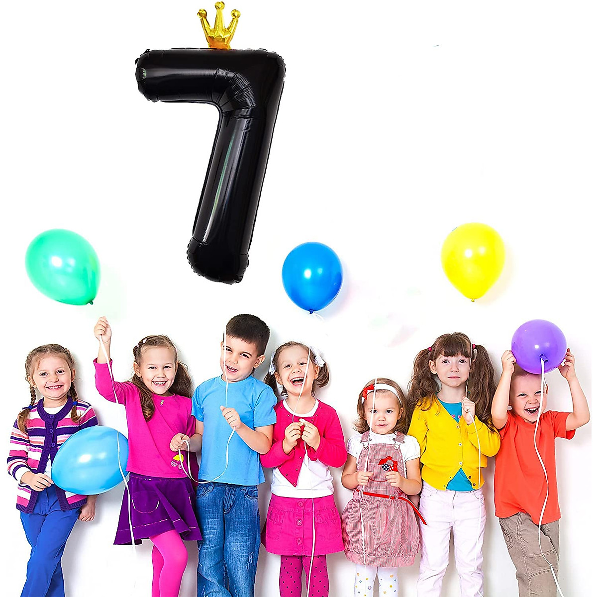 Gifloon Black Number 7 Balloon with Crown, Large number balloons 40 inch, 7th Birthday Party Decorations Supplies 7 Year Old Birthday Sign Decor