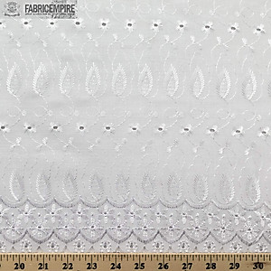 Daisy in Leaf 100% Cotton Embroidered Eyelet Fabric 42" Wide Sold by The Yard (White)