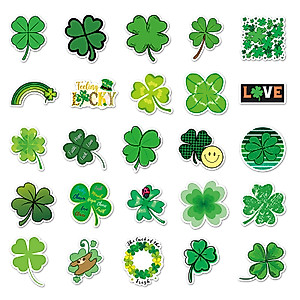 FAMYGFT St Patricks Day Stickers for Kids & Adults 50PCS Shamrock Stickers Waterproof 4 Leaf Clover Sticker Green Irish Self-Adhesive Gift Labels Water Bottle Sticker Decals Classroom Party Decoration