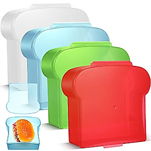 Meanplan 4 Pcs Sandwich Containers Sandwich Box Food Storage Toast Shape Holder Plastic Bread Sandwich Keeper Prep Microwave Dishwasher Safe, 14 oz(Bright Color)