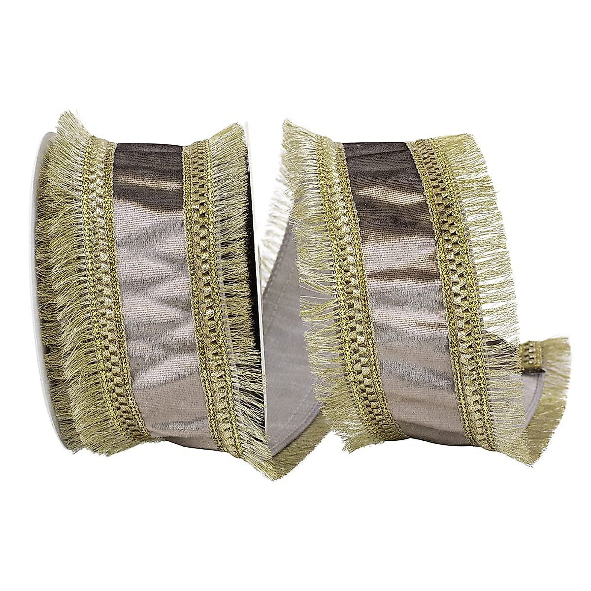 Reliant Ribbon 93919W-901-40D Plush Velvet Jeweled Fringe Wired Edge, Champagne, 2-1/2 Inch, 5 Yards