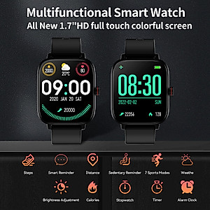 BOFIDAR Smart Watch (Answer/Make Call), 1.7'' Touch Screen Bluetooth Smart Watches for Women Men, Smart Watch for Android, Fitness Watch with Pedometer Alarm Clock Sports Modes (Black)