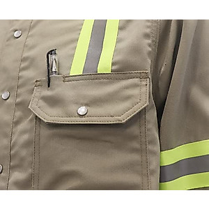 BOCOMAL FR Shirts Hi Vis/High Visibility Flame Resistant/Fire Retardant Shirt 7.5oz Khaki FR Shirts for Men