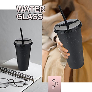 Fyess 6 Sets Tumbler with Straw and Lid,Plastic Water Bottle Travel Cup Reusable Cup (Black,24 oz)