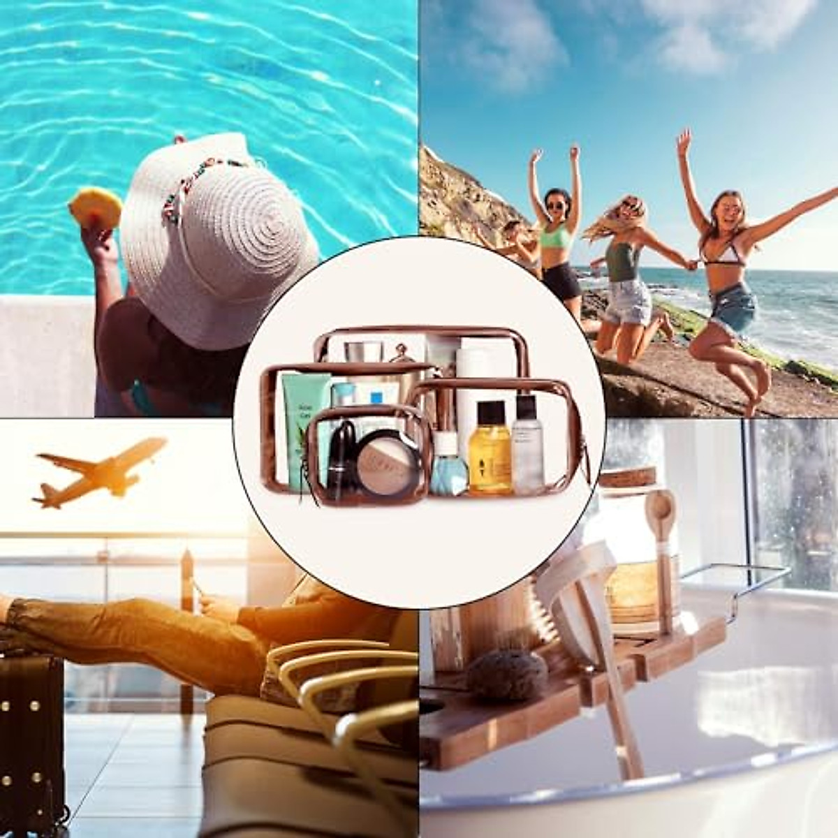 Clear Makeup Bags, 4pcs Cosmetic Makeup Bags Set TSA Approved Transparent Travel Toiletry Bag Waterproof Leakproof Carry On Airport Cosmetic Organizer Pouch with Zipper for Women Men