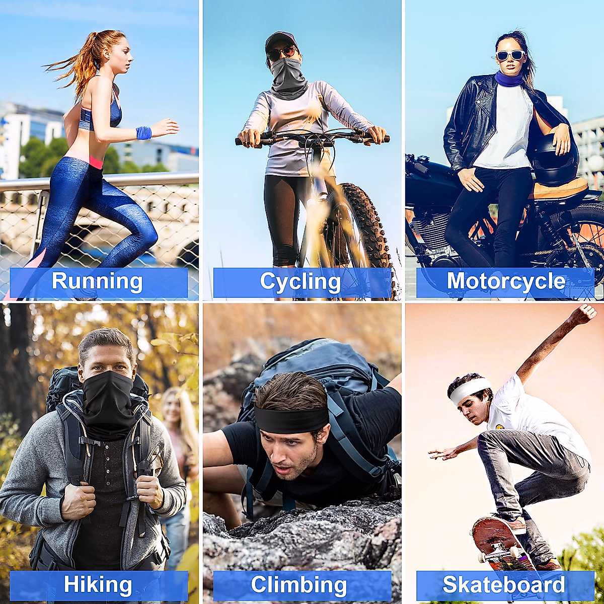 Dapaser 6 Pack Cooling Neck Gaiter Face Mask for Men Women Breathable Dust UV Protection Multifunctional Reusable Face Cover