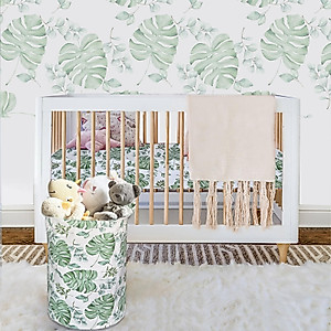 AMROSE 2 Pack Baby Laundry Hamper, 19.6'' Large Canvas Nursery Laundry Hamper Basket for Boys Girls, Nursery Storage Hamper for Laundry, Toys, Clothes, Leaf