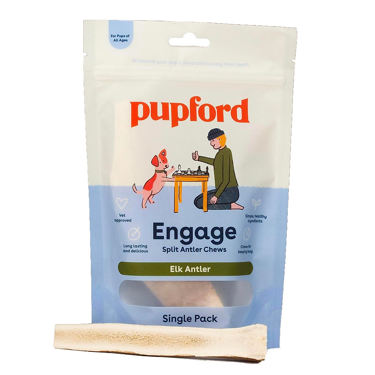 Pupford Split Elk Antlers | Durable & Tough Chew Toy & Treat for Aggressive Chewers - Long Lasting, All Natural, Cleans Teeth & Engages Your Pup | 5-8” Long (1 Count)