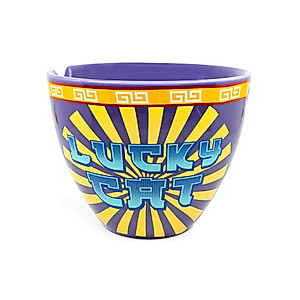 Boom Trendz Bowl Bop Purple Lucky Cat Japanese Ceramic Dinnerware Set | Includes 16-Ounce Ramen and Wooden Chopsticks Asian Food Dish for Home Kitchen Kawaii Anime Gifts, Maneki Neko Collectible