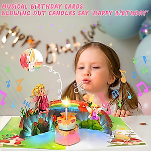 Ecloverlife Musical Birthday Card Girl, Pop Up 3D Birthday Card for Daughter, Granddaughter, Niece - Fairy Birthday Card with Blowable Canlde for 3/4/5/6/7/8 Years-Old Girls