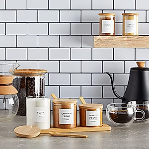 Talented Kitchen 184 Spice Labels Stickers, Preprinted White Spice Jar Labels for Herbs Seasonings, Spice Rack Pantry Organization, Minimalist Black Text + Numbers & Date (Water Resistant)