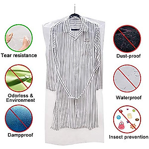 Voilamart 100 Pack Garment Bags, 47 Inch Dry Cleaning Laundrette Bag, Transparent Plastic Garment Bags, Dustproof Polythene Garment Clothes Cover for Dry Cleaner, Home Storage Closet, Travel