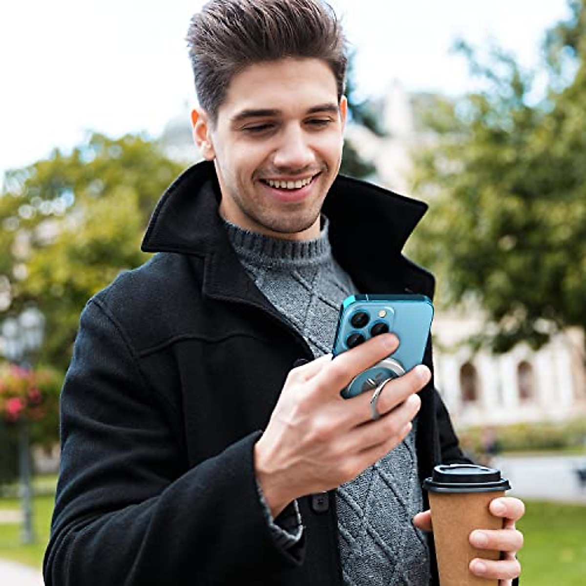 WixGear Magnetic Phone Grip, Magnetic Phone Ring Holder with Adjustable Kickstand, Compatible Only with iPhone 13, 12/12 Pro / 12 Pro Max / 12 Mini (Silver)