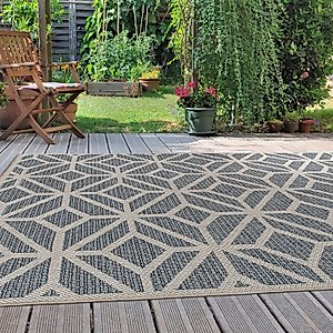 Rugshop Contemporary Geometric Rug for Patio, Dec, Balcony, Indoor/Outdoor Area Rug 7'10" x 10' Blue