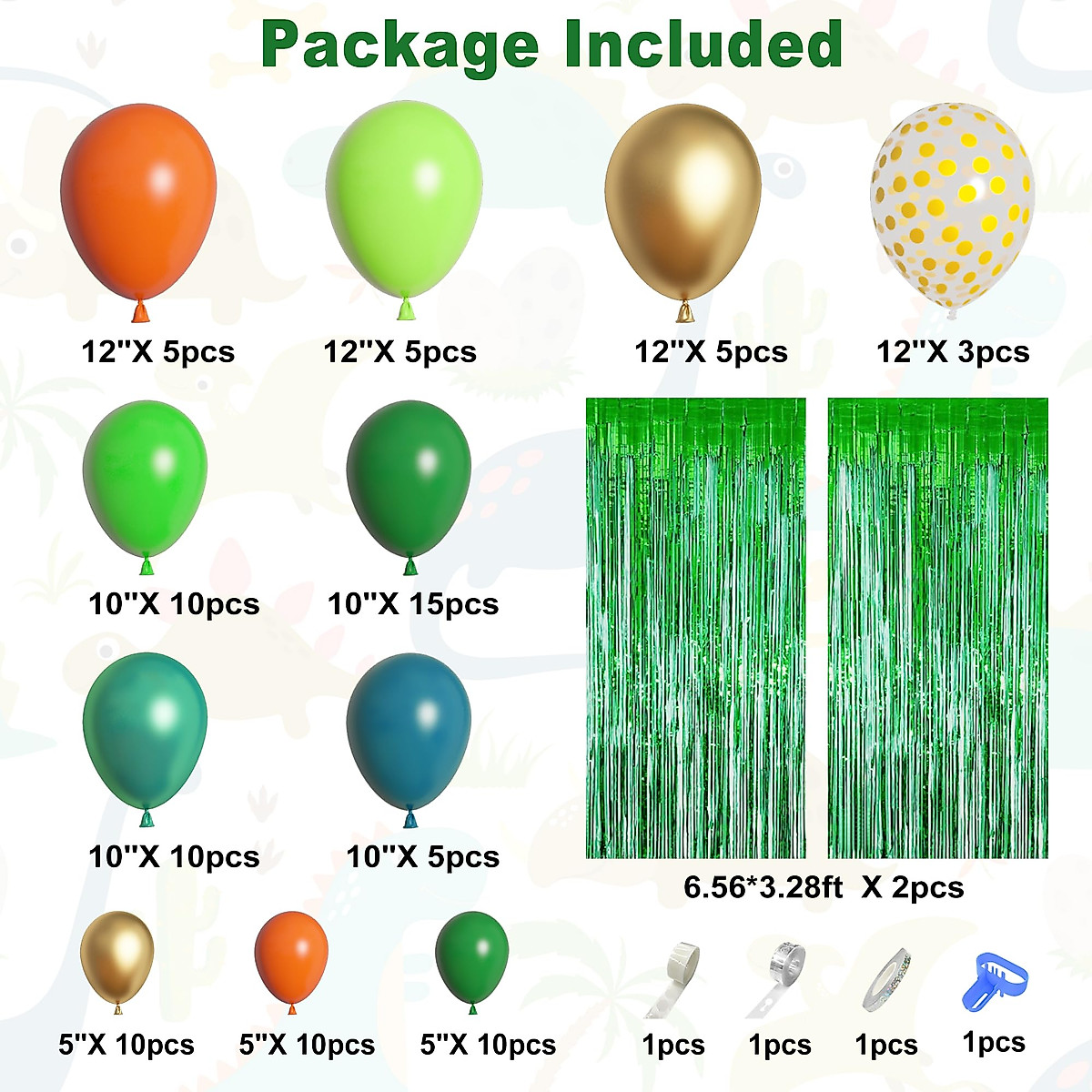 Dinosaur Birthday Party Decorations Supplies, 125Pcs Dinosaur Green Orange Blue Balloons Garland Arch Kit Happy Birthday Dino Foil Balloon Curtain for Kids Boys Dino Jungle Safari Baby Shower Party