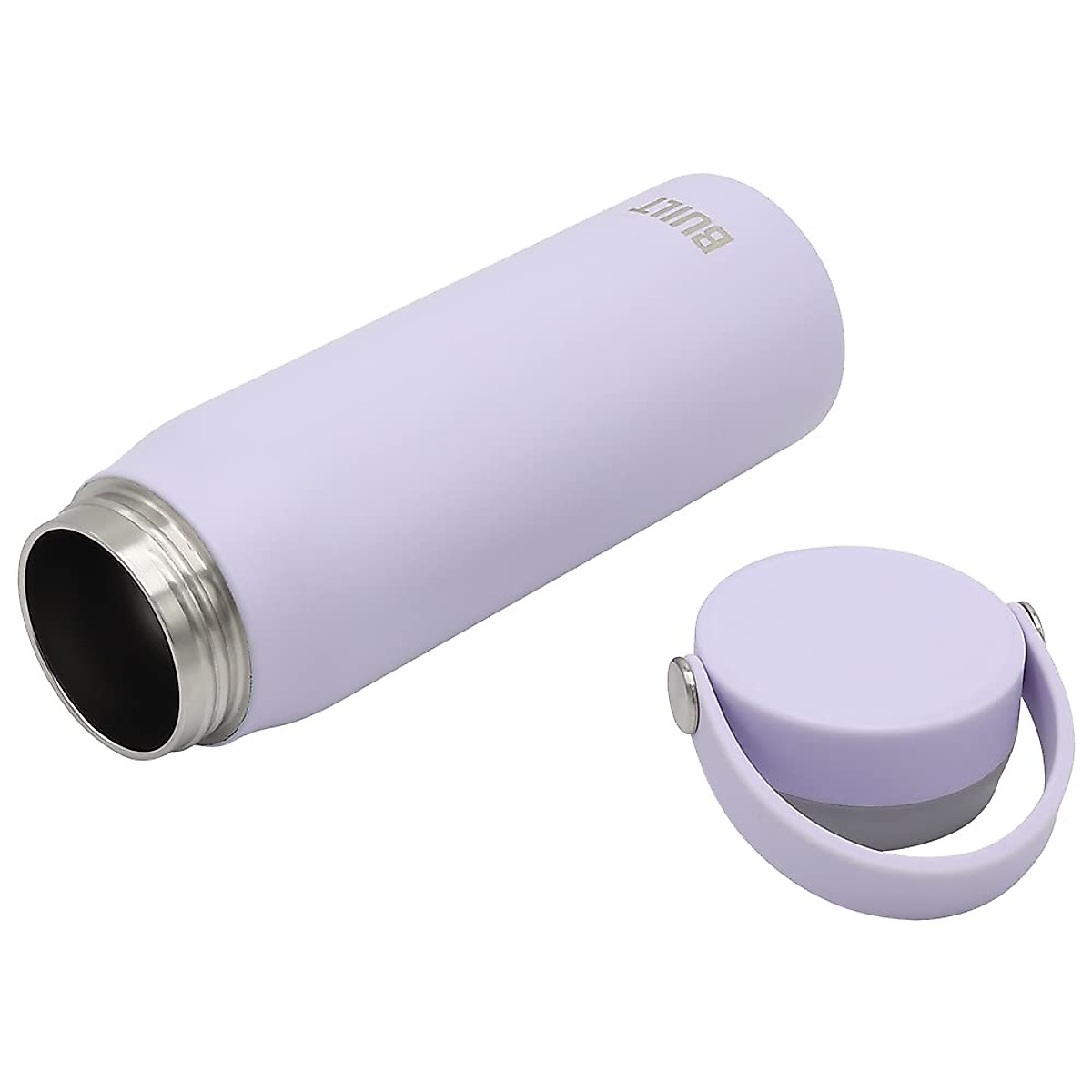 BUILT Cascade Double Wall Vacuum Insulated Stainless Steel Wide Mouth Water Bottle with Comfort Grip and Carry Handle Lid, 20 ounces, Lavendar