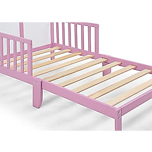 CITYLIGHT Toddler Bed Frame with Safety Guardrails, Solid Wood Toddler Bed for Kids, Boys & Girls, Easy to Assemble- Greenguard Gold Certified, Pink & White