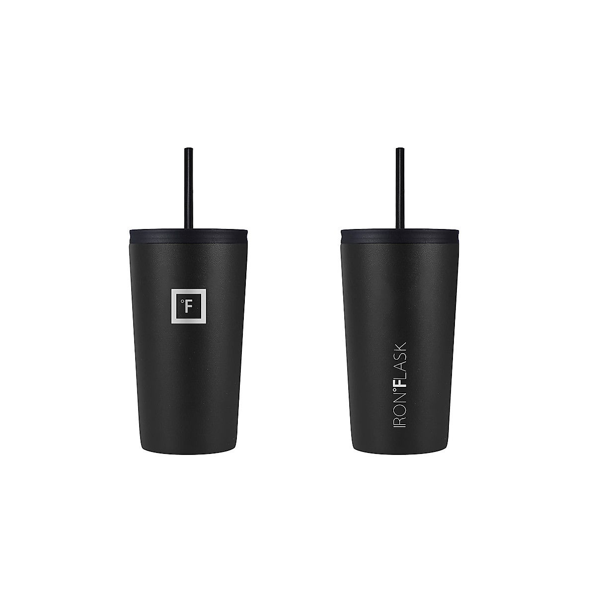 IRON °FLASK Classic Tumbler 2.0-2 Lids (Straw Flip), Vacuum Insulated Stainless Steel Water Bottle, Double Walled, Thermos Travel Mug - Midnight Black, 16 Oz, Mothers Day Gifts for Mom