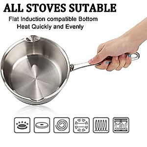 DEAYOU 18/10 Stainless Steel Butter Warmer Pan, Small Milk Warmer Pot with Pour Spout for Soup, 25OZ